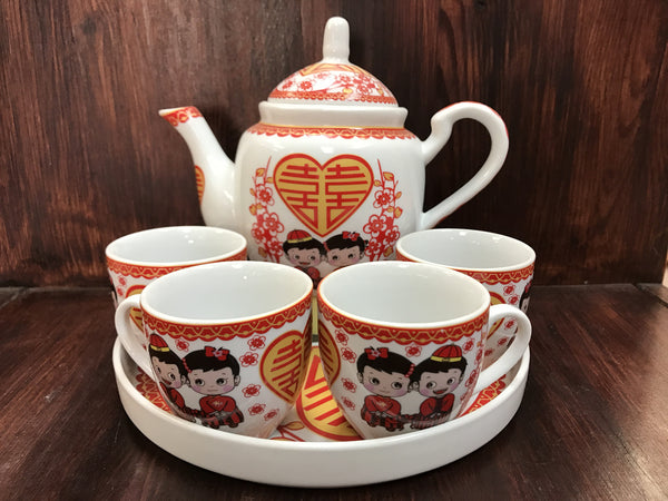 Heart-shaped double happiness tea set – OakPo Paper Co.